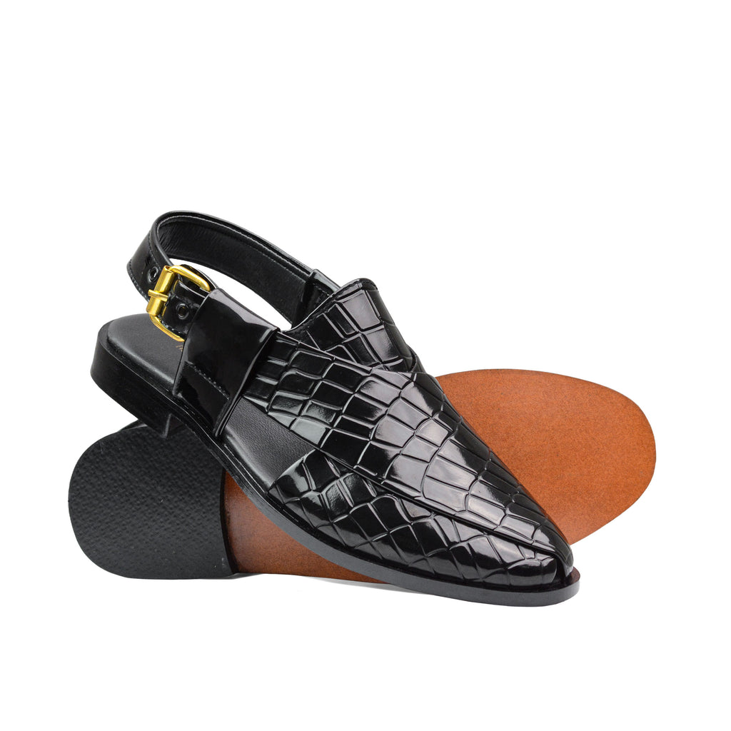 Black Patent Croc Peshawari Chappal DZ11 – Puropelle